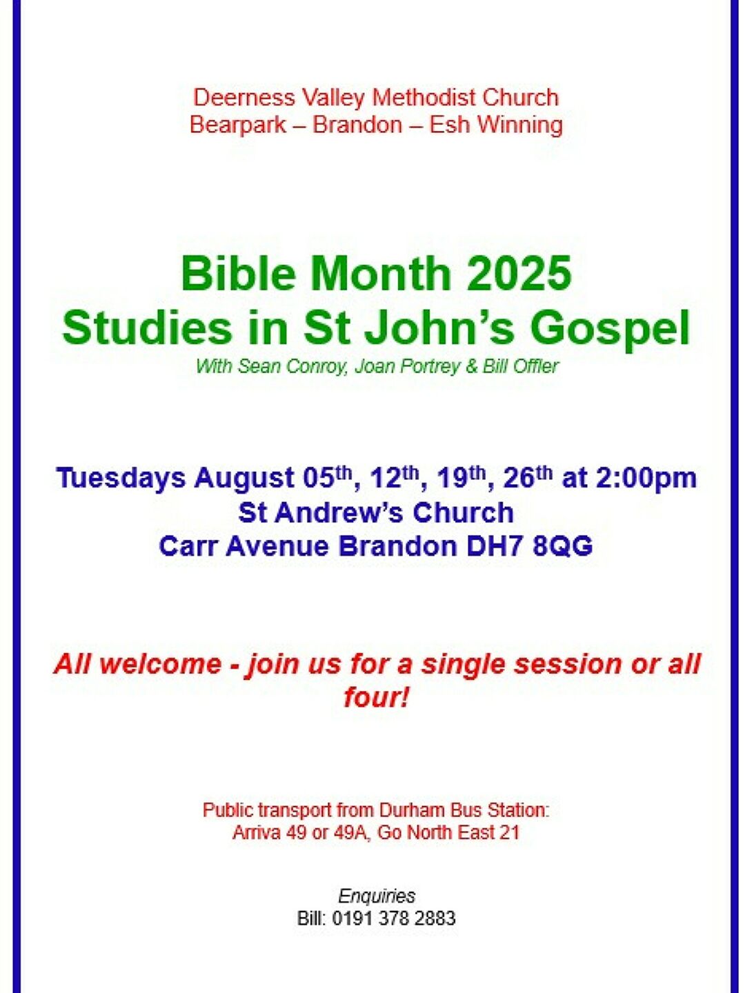 Darlington Methodist District | Bible Month 2025 @ DVMC St Andrew's Brandon